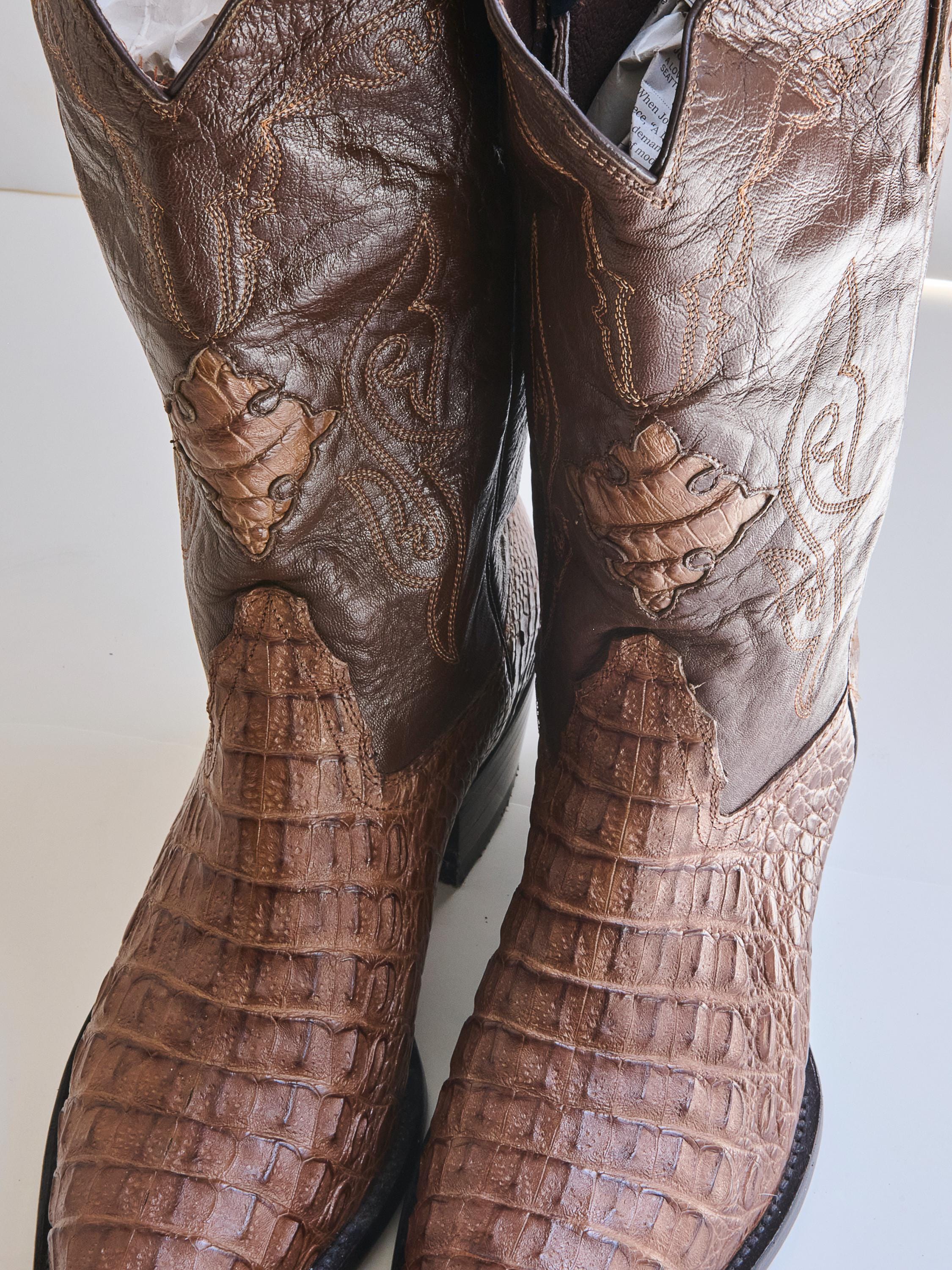 NEW - Longhorn - Western Boots - 11D - Caiman - Brown - Etsy