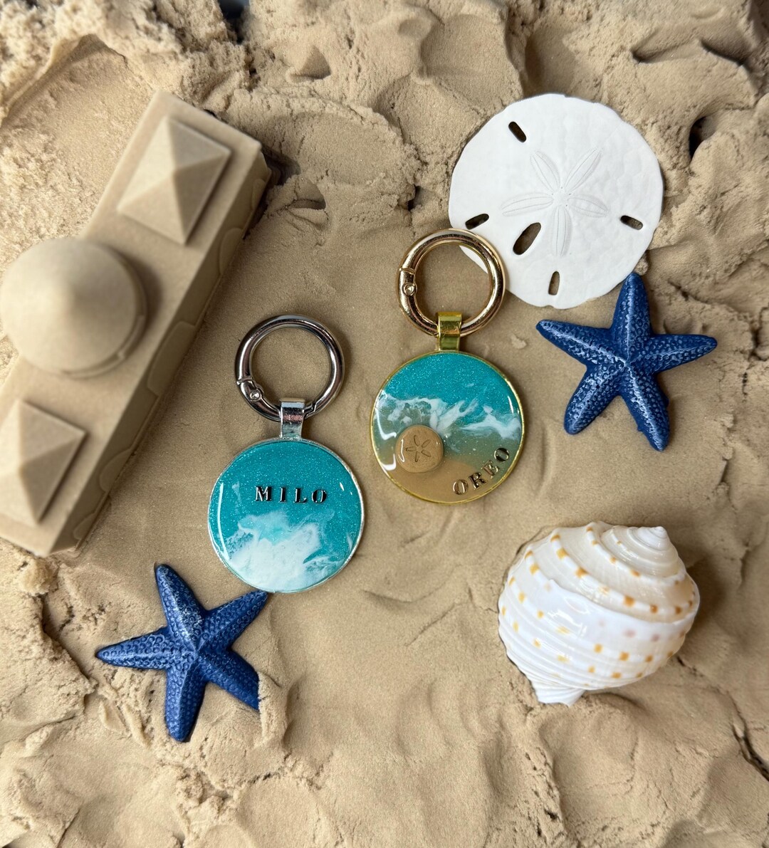 Personalized Ocean Wave Metal Bezel Pet ID Tag: Polymer Clay Dog Cat ...