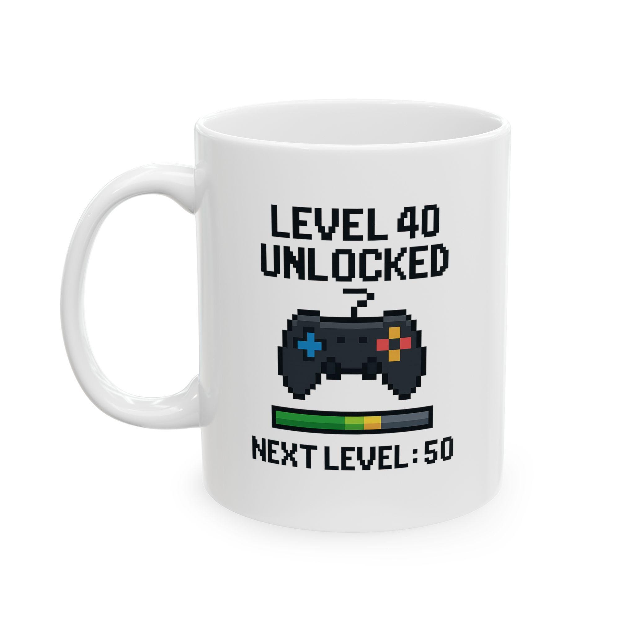 Level 40 Unlocked Gamer Mug: Pixel Art Controller, Geek Birthday Gift ...