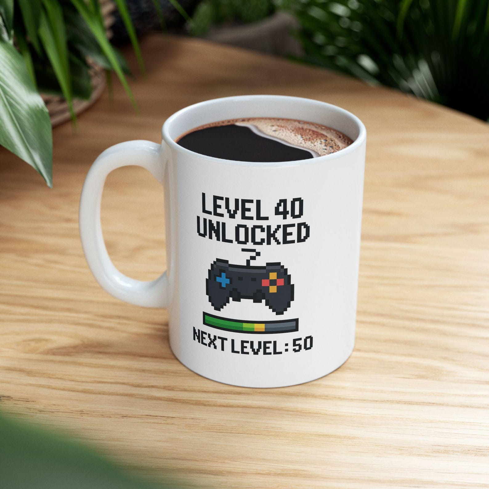Level 40 Unlocked Gamer Mug: Pixel Art Controller, Geek Birthday Gift ...