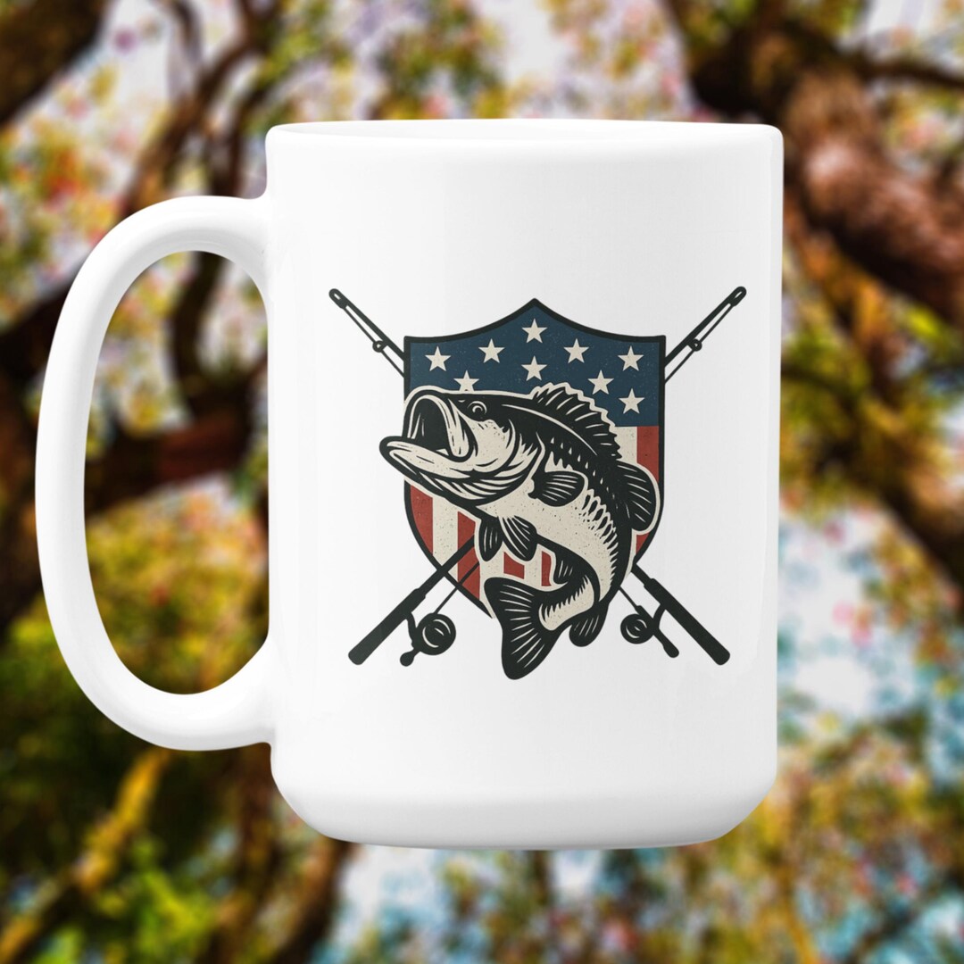 Patriotic Bass Fishing Mug: American Flag Design, Gift for Fishermen - Etsy