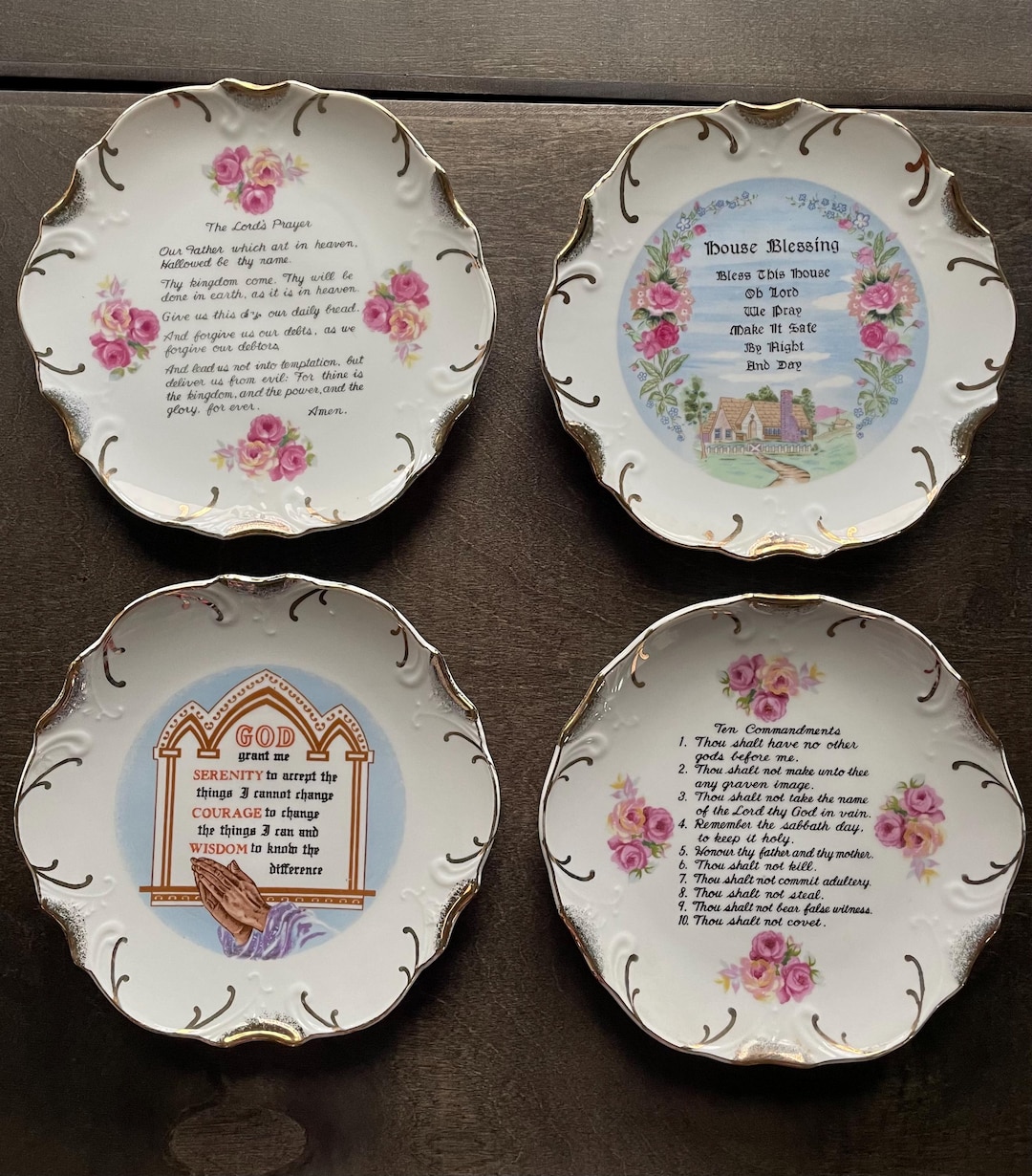 Vintage 18K Gold Trim Religious Prayer Plates Mid-state Products Japan ...