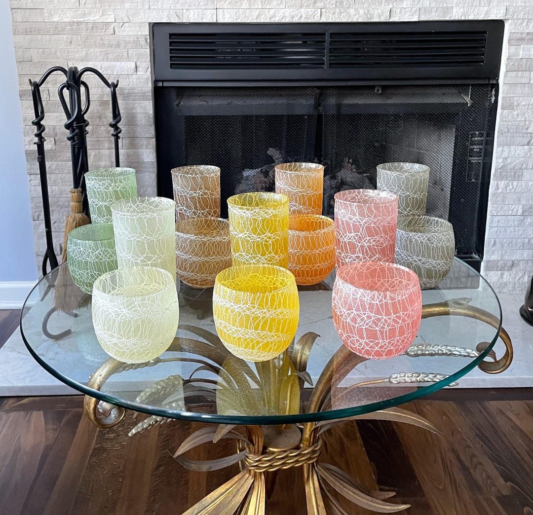 Vintage Color Craft Spaghetti String Glass Set | Mid Century Barware - Etsy