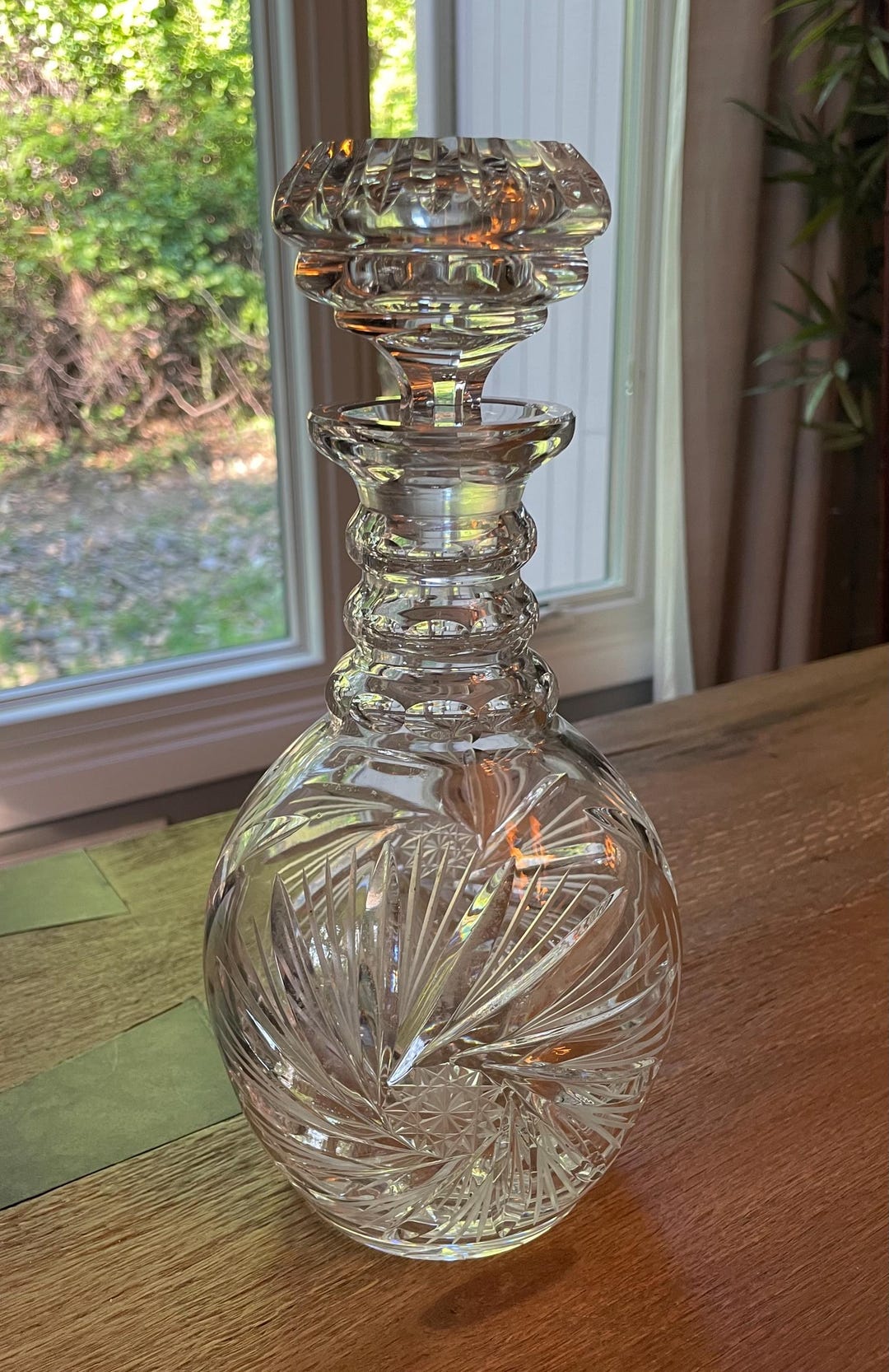 American Brilliant Cut Glass Decanter Hobstar Pinwheel Pattern With ...