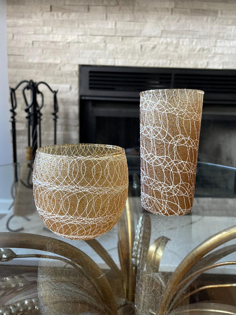 Vintage Color Craft Spaghetti String Glass Set | Mid Century Barware - Etsy