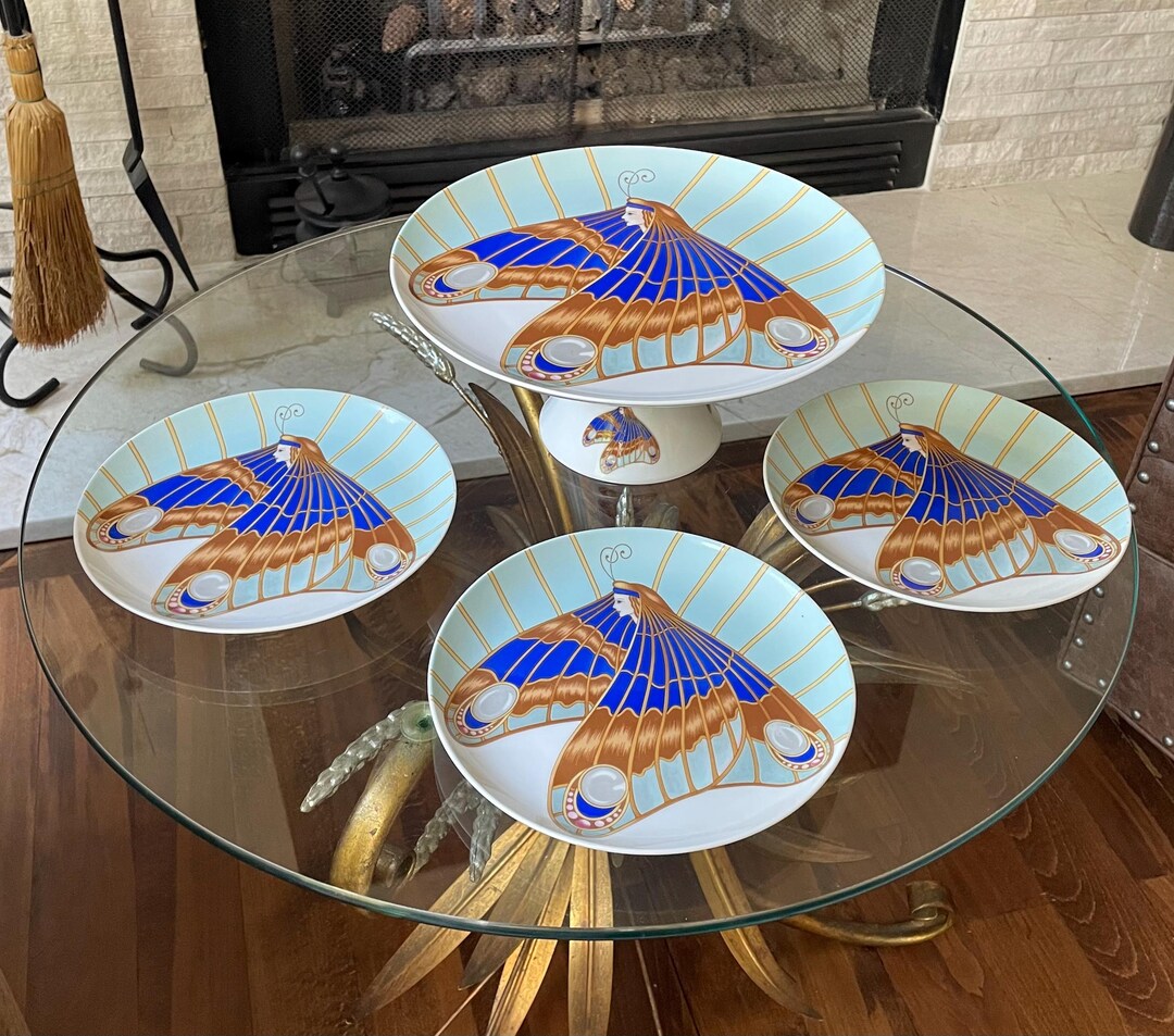 Seymour Mann Art Nouveau Cake Stand With 3 Dessert Plates Butterfly ...