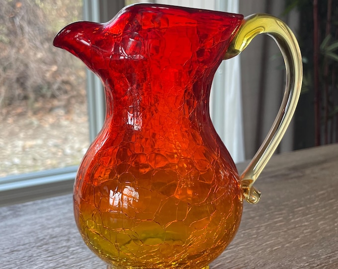 Vintage Blenko Handblown Crackle Glass Pitcher – Ruby Red Amberina ...