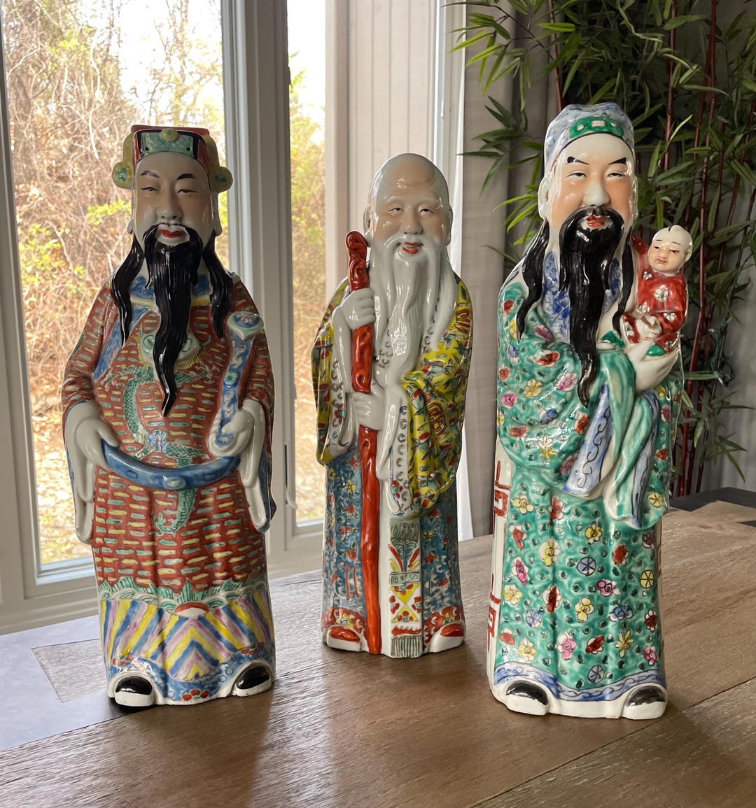 Vintage Chinese Porcelain Fu Lu Shou Statues: Feng Shui Gods Set (18 ...