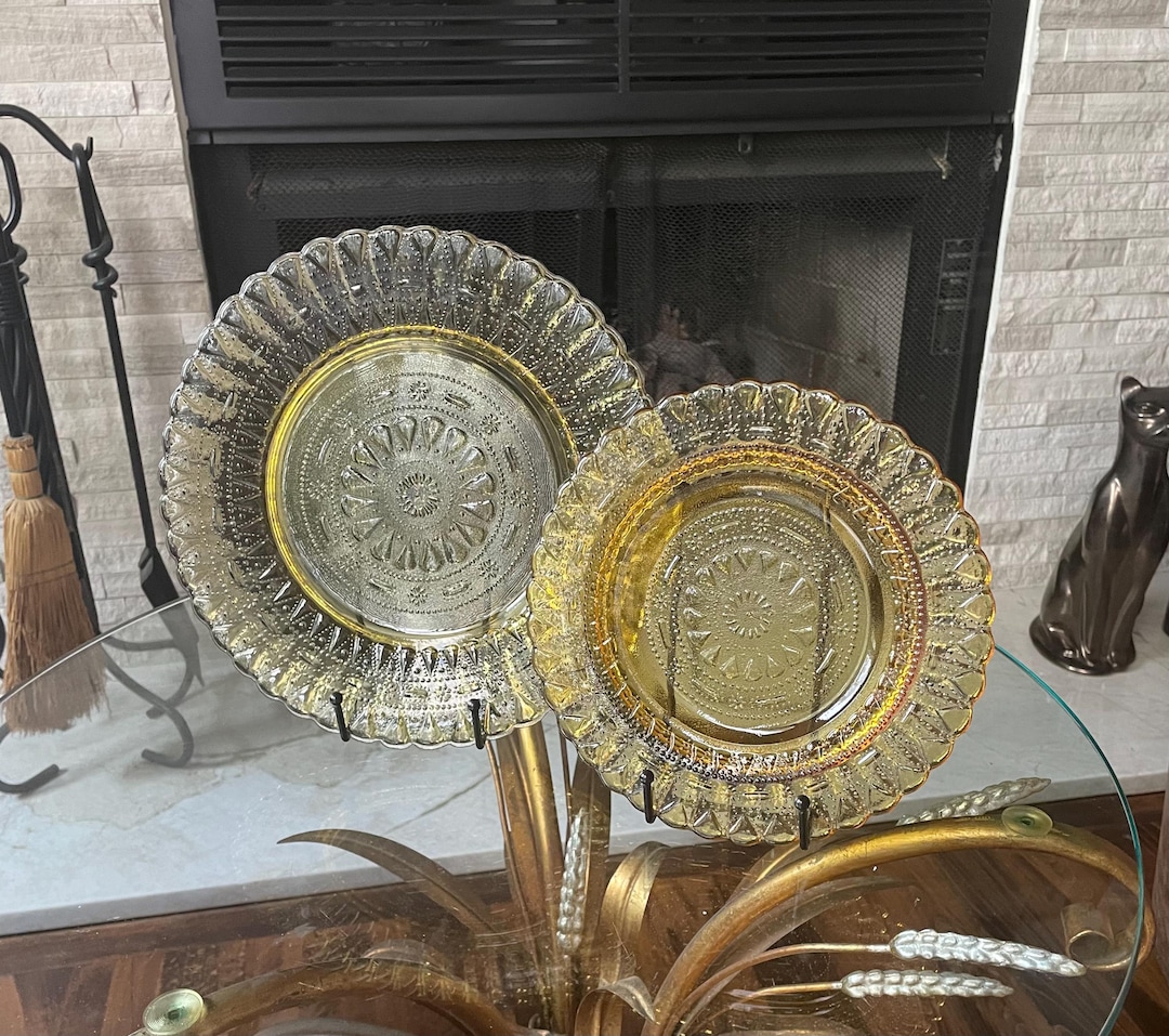Kemple Wheaton Light Amber Lace & Dewdrop Plates | Vintage Pressed ...