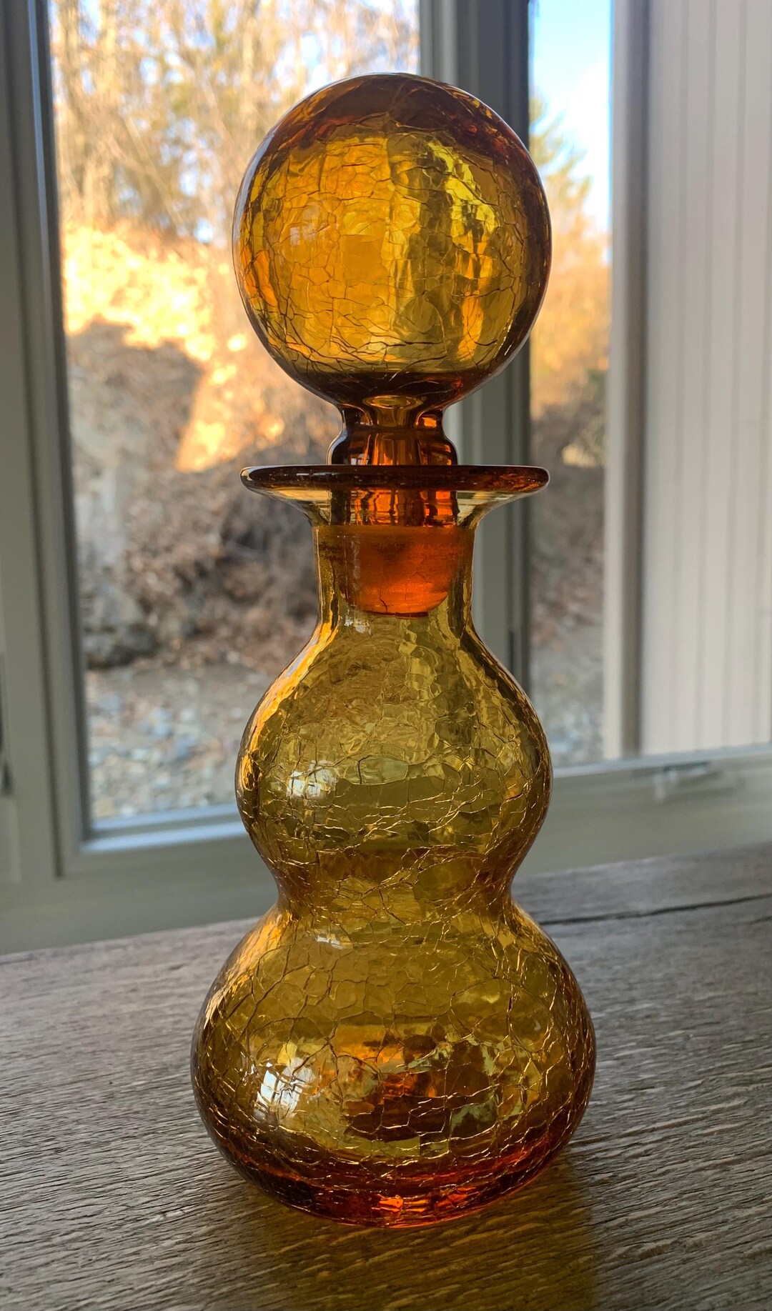 Vintage Rainbow Glass Double Gourd Amber Crackle Bottle With Stopper ...