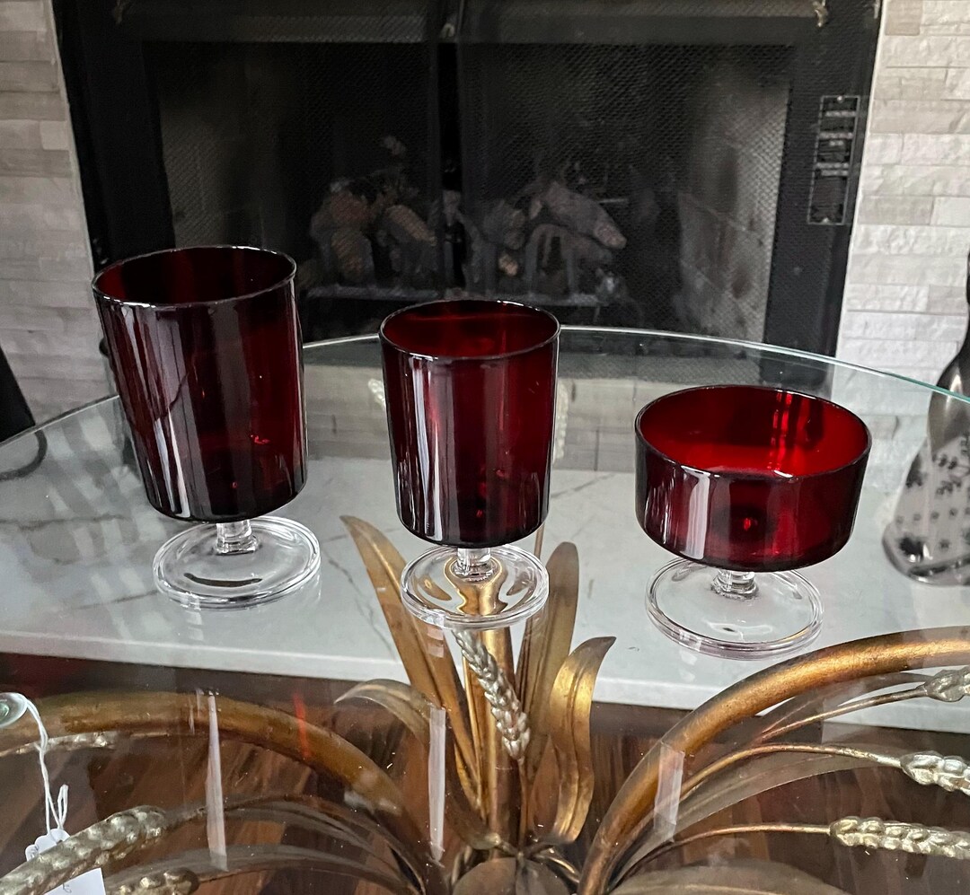 Cristal Darques Durand Cavalier Red Ruby Footed Glasses Vintage French ...