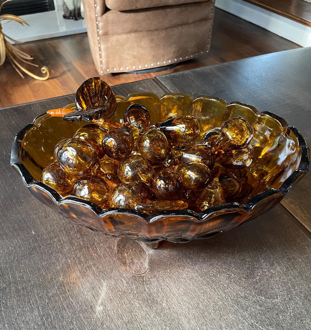 Vintage Amber Indiana Glass Bowl: Harvest Grape Pattern With Handblown ...