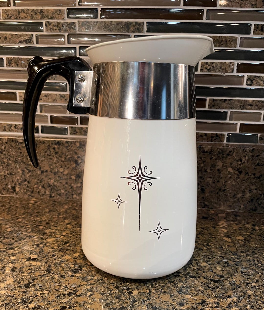 Vintage Corning Ware Atomic Platinum Starburst 6-cup Stovetop Coffee ...