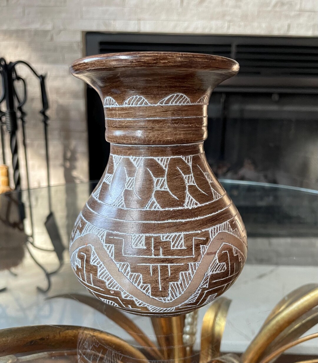 Marajoara Terracotta Vase Brazilian Pottery With Etched Geometric and ...