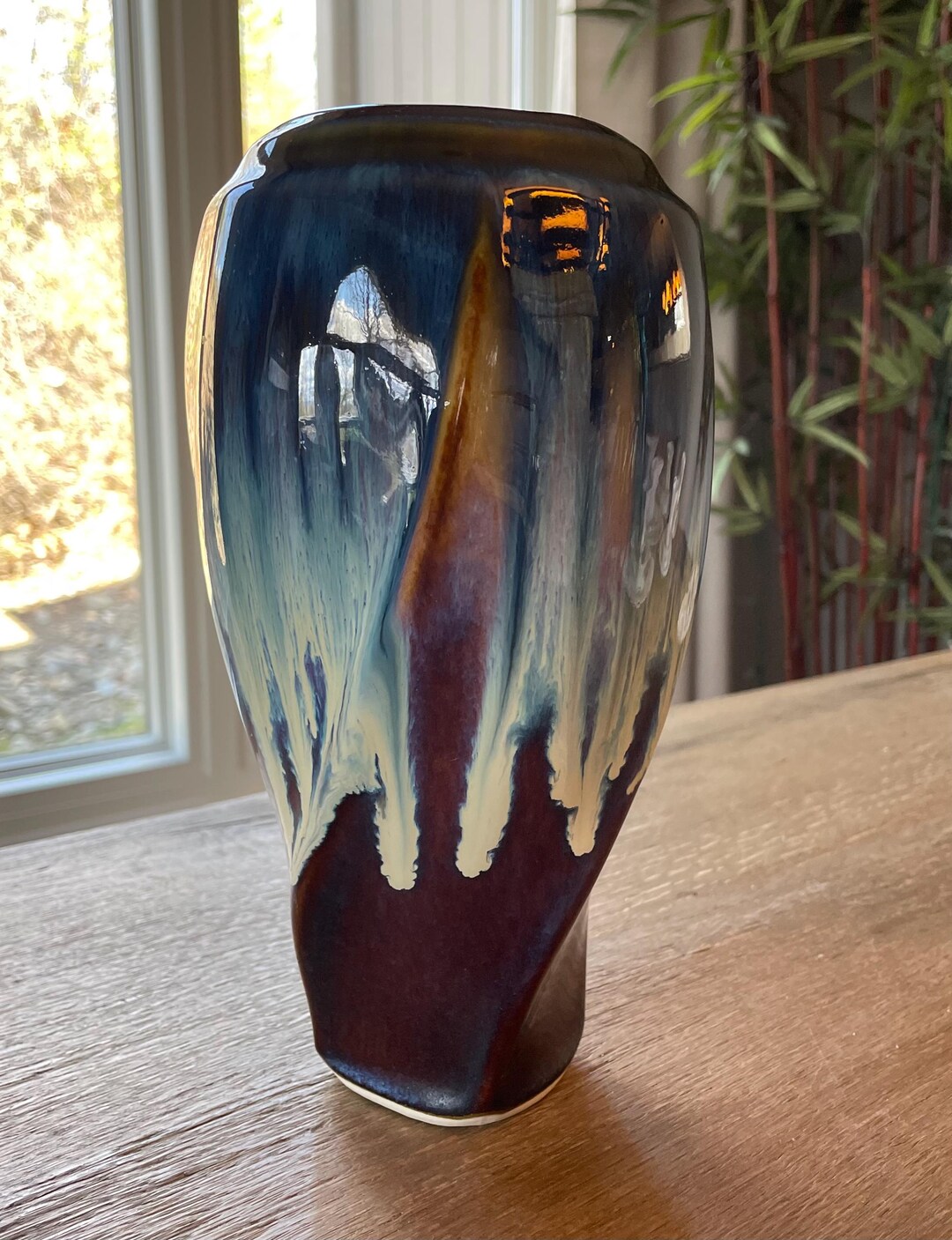 Signed Bill Campbell Studio Pottery Vase: Brown, Blue Drip Glaze - Etsy