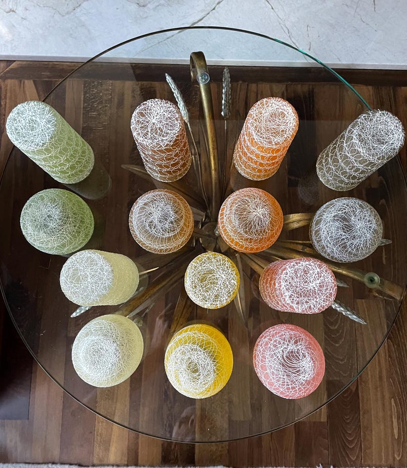Vintage Color Craft Spaghetti String Glass Set | Mid Century Barware - Etsy