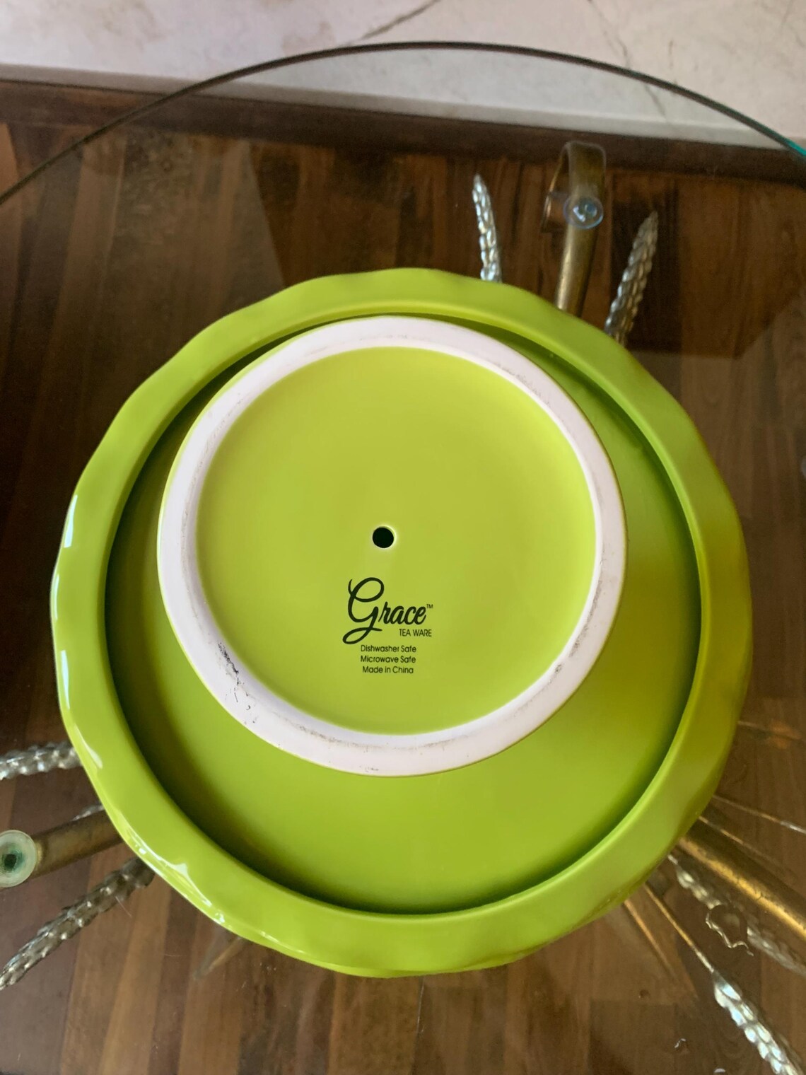 Grace Teaware Green Cake Stand | Vintage Ruffled Edge Pedestal - Etsy