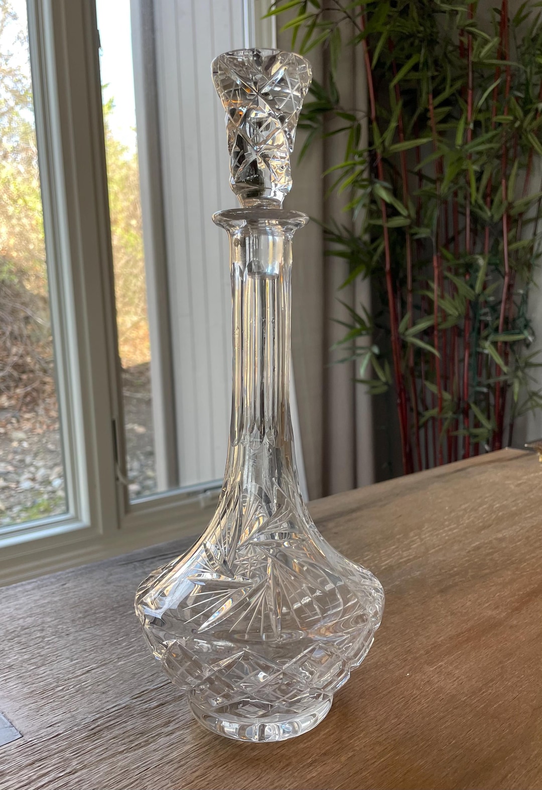 Vintage Hobstar Cut Glass Decanter: 1950s Eleanor American Brilliant ...