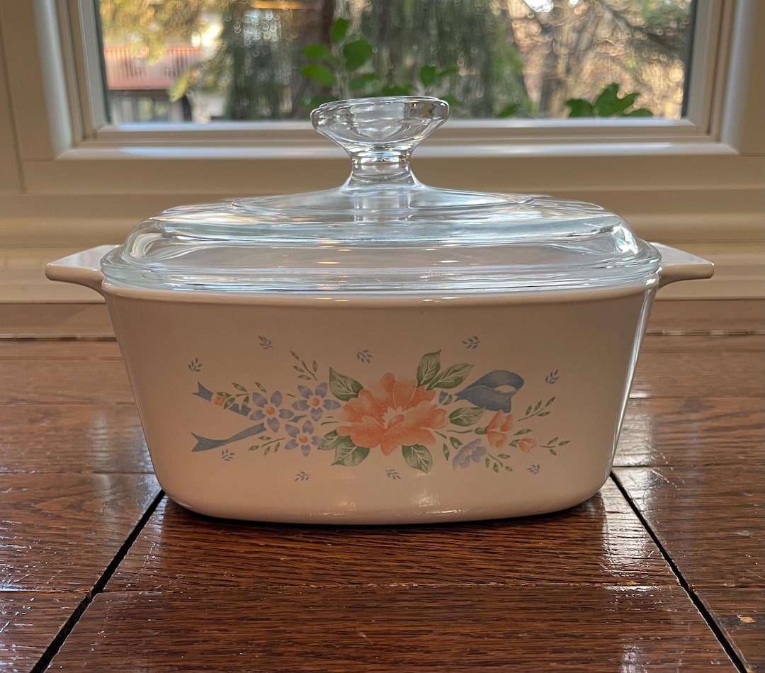 Corningware Rare Pattern Pink Floral Blue Ribbon Symphony 1.5 Liter ...