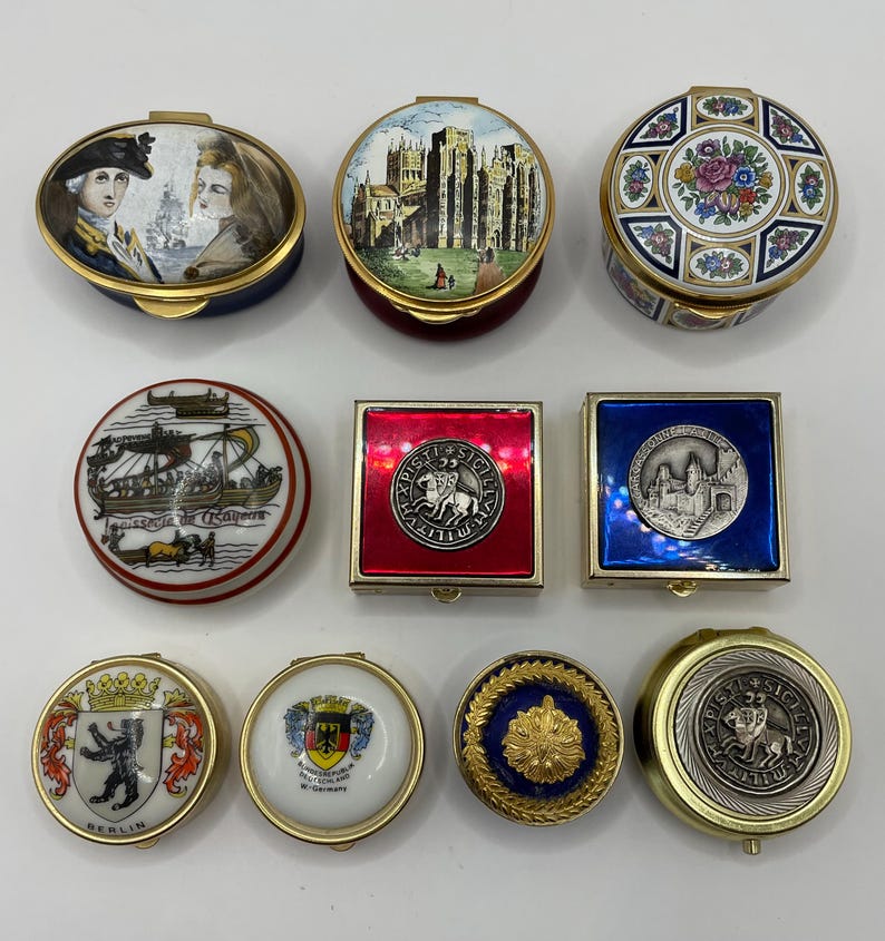 Vintage Enamel Porcelain Trinket Boxes Pill Boxes Staffordshire ...