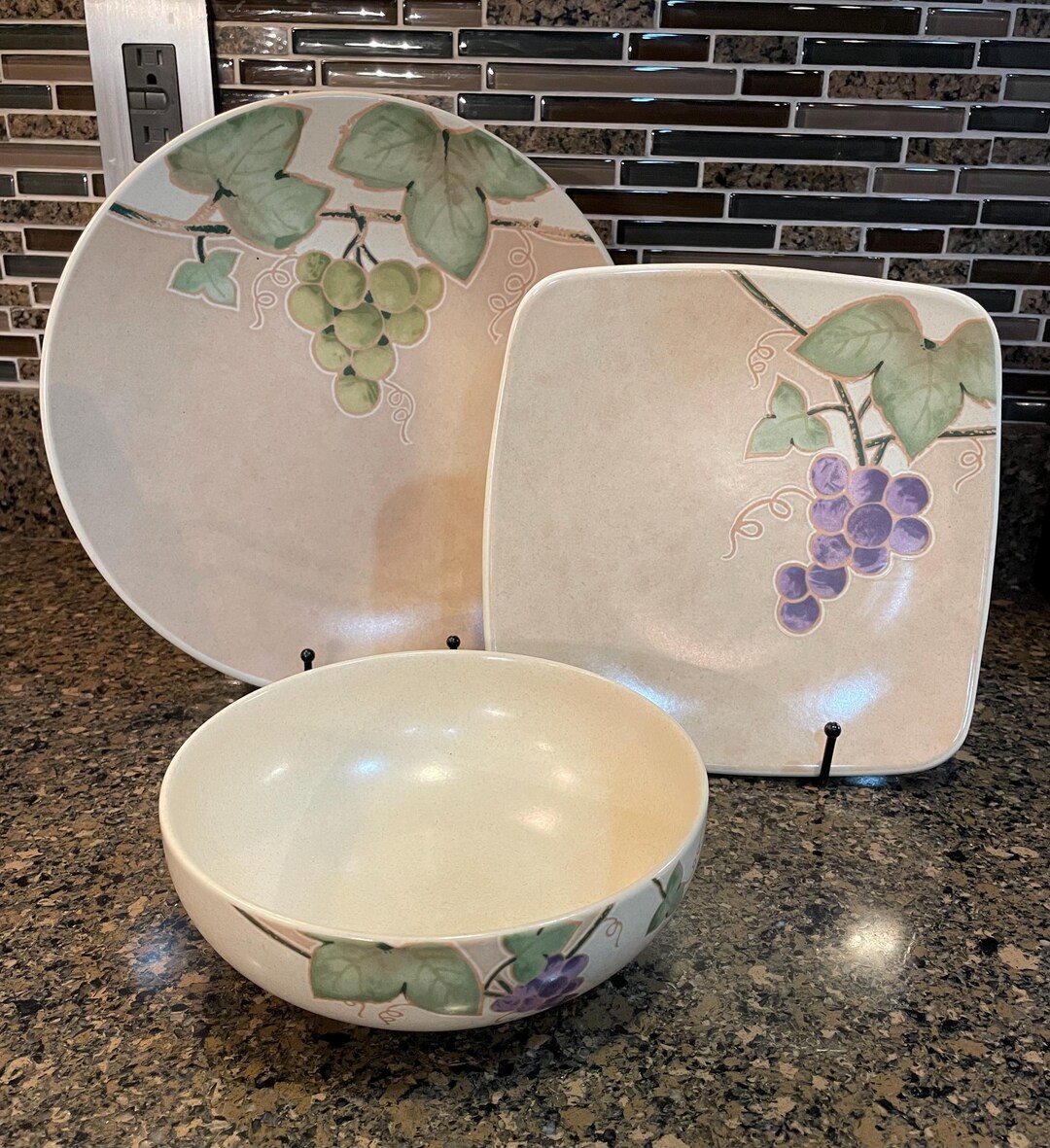 Vintage Mikasa Chablis Grape Vine Dinnerware Set of 6 Square Plate ...
