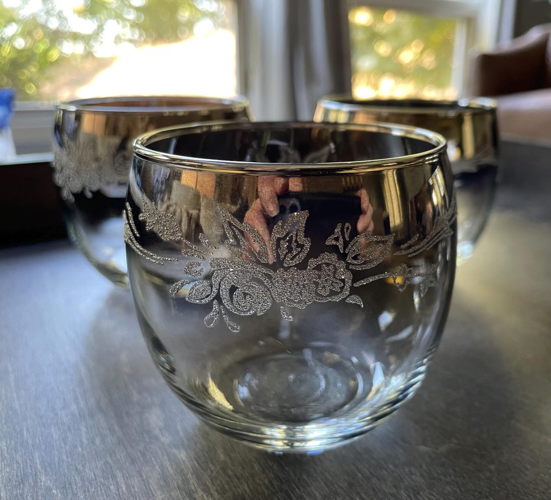 Vintage Silver Fade Roly Poly Glasses: Mid-century Lusterware Barware ...