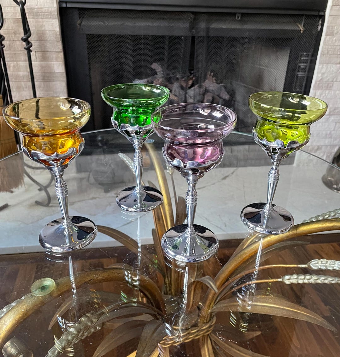 Vintage Farber Bros Krome Kraft Cordial Glasses | Silver Stem Cocktail ...