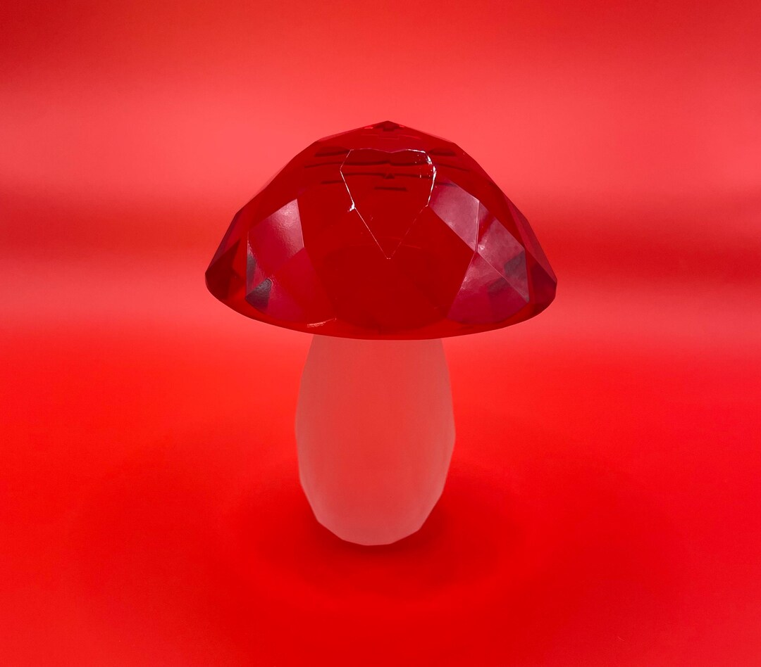 Vintage Art Glass Paperweight Mushroom Toadstool Art Vidali Red Crystal ...