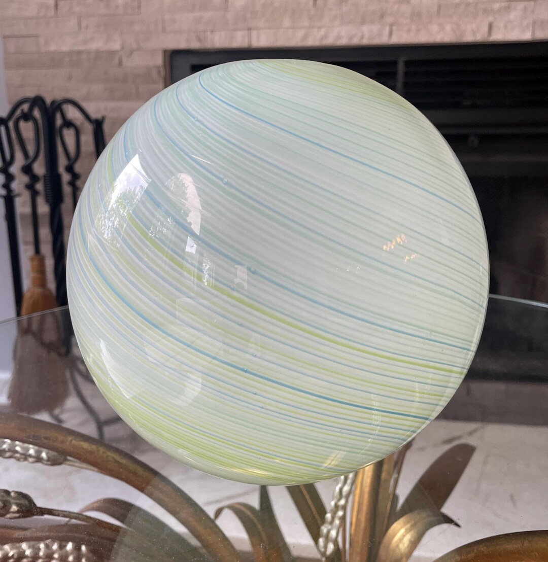 Danish Art Glass Lattimo Vase Mezza Filigrana White Green Blue Swirl 8. ...