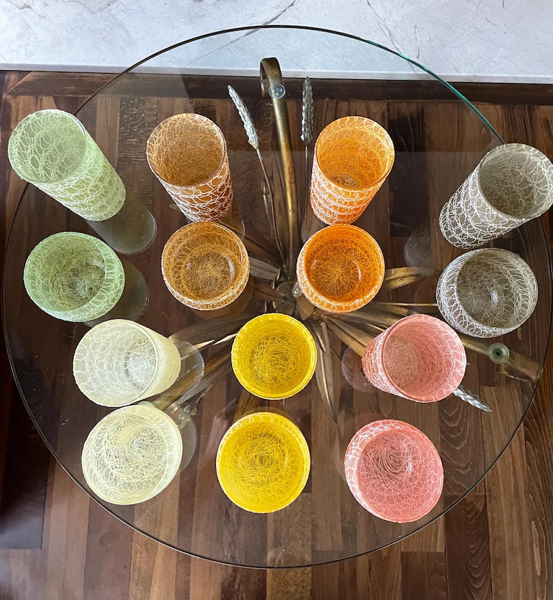 Vintage Color Craft Spaghetti String Glass Set | Mid Century Barware - Etsy