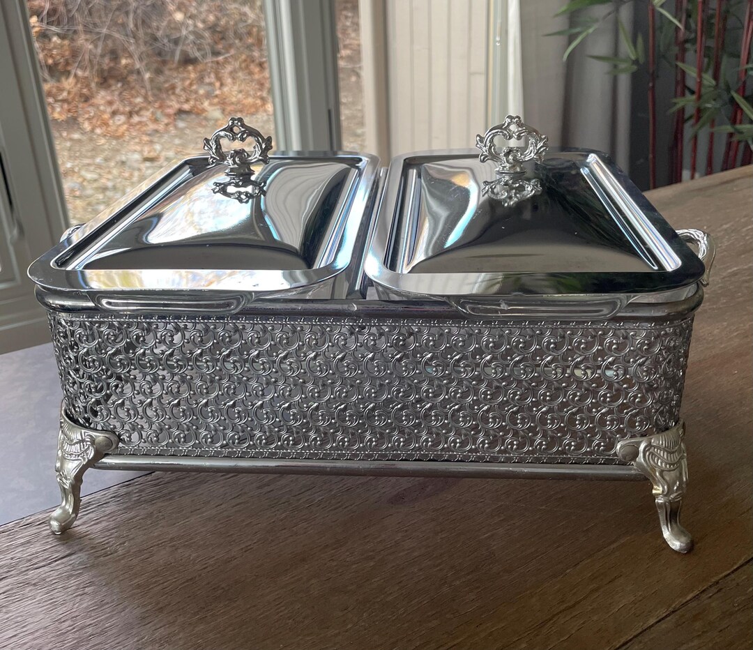 Vintage Fire King Double Chafing Dish: Silver Plated Mid-century Loaf ...
