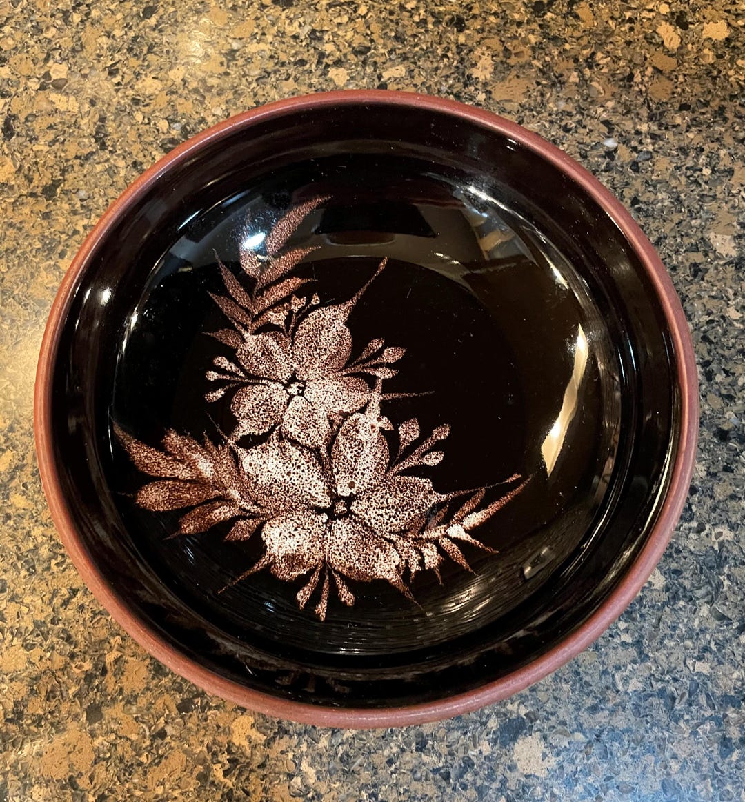 Vintage Tenby Pottery Signed Brown Floral Bowl 7-inch Handmade Ceramic ...