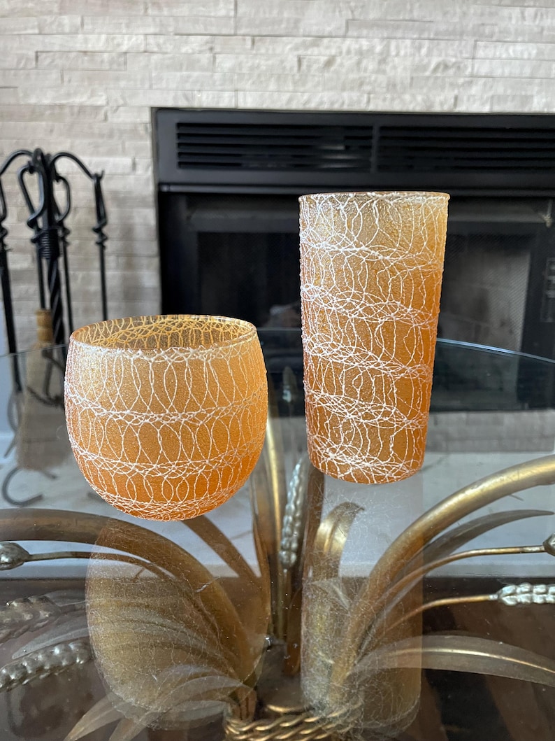 Vintage Color Craft Spaghetti String Glass Set | Mid Century Barware - Etsy
