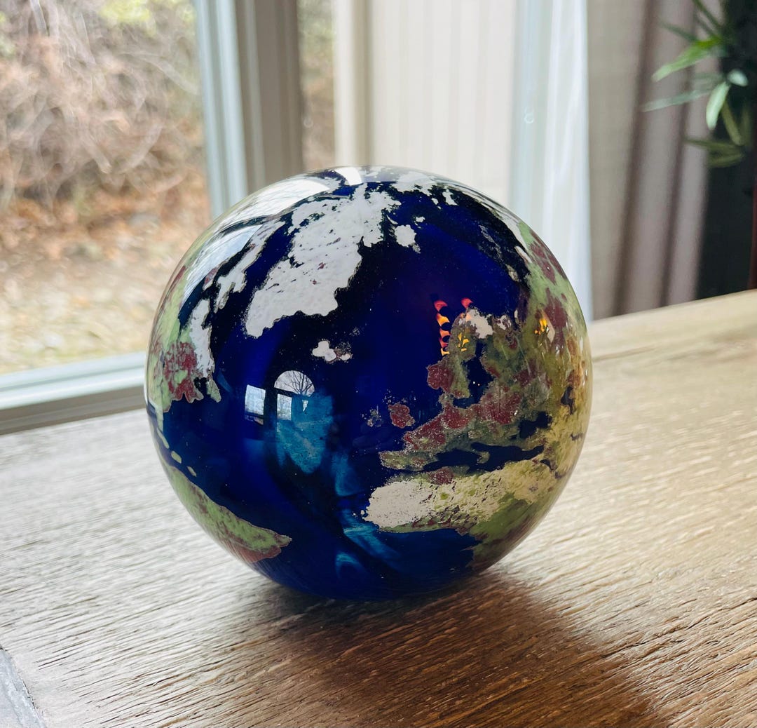 Lundberg Studios Glass Globe Paperweight | Signed 1993 Hand Blown World ...