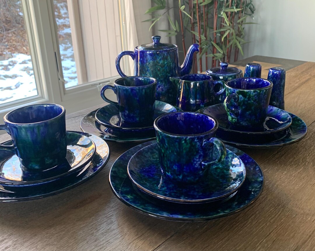 Stangl Mediterranean Blue Tea Set: Vintage Mid-century Stoneware ...