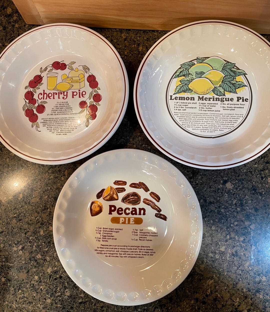 Recipe Pie Plates – Pecan, Cherry, Lemon Meringue – Farmhouse Kitchen ...