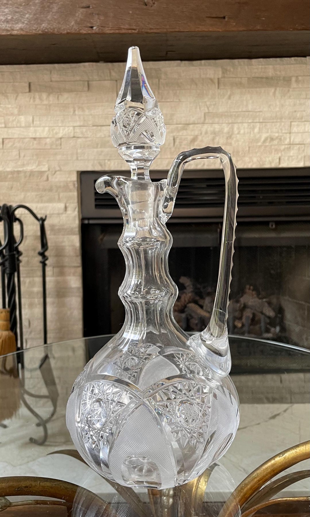 American Brilliant Cut Crystal Decanter: Hobstar & Diamond Pattern, 14 ...