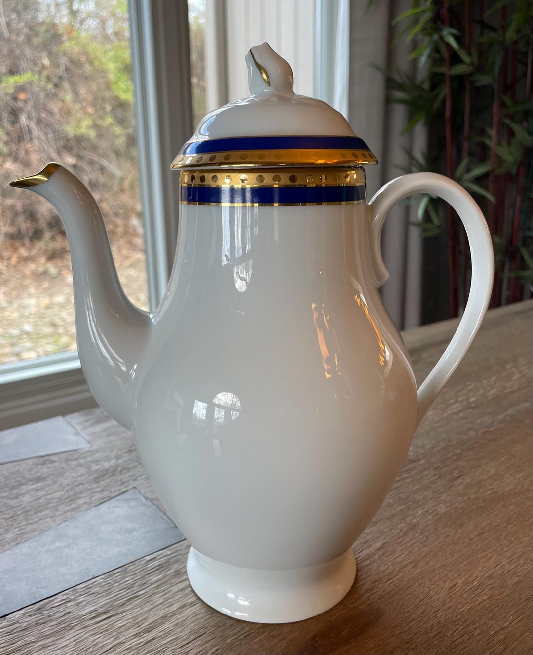 Tiffany & Co Blue Band Coffee Pot Limoges France Fine Bone China Gold ...