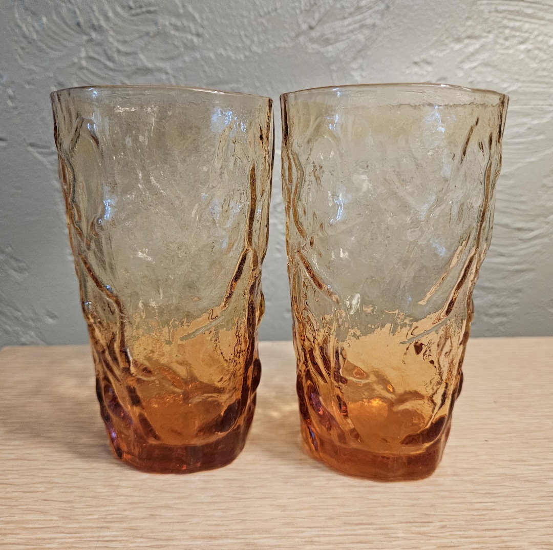 Seneca Driftwood Amber Highball 12 Oz Crinkle Glass Tumblers Set of 2 ...