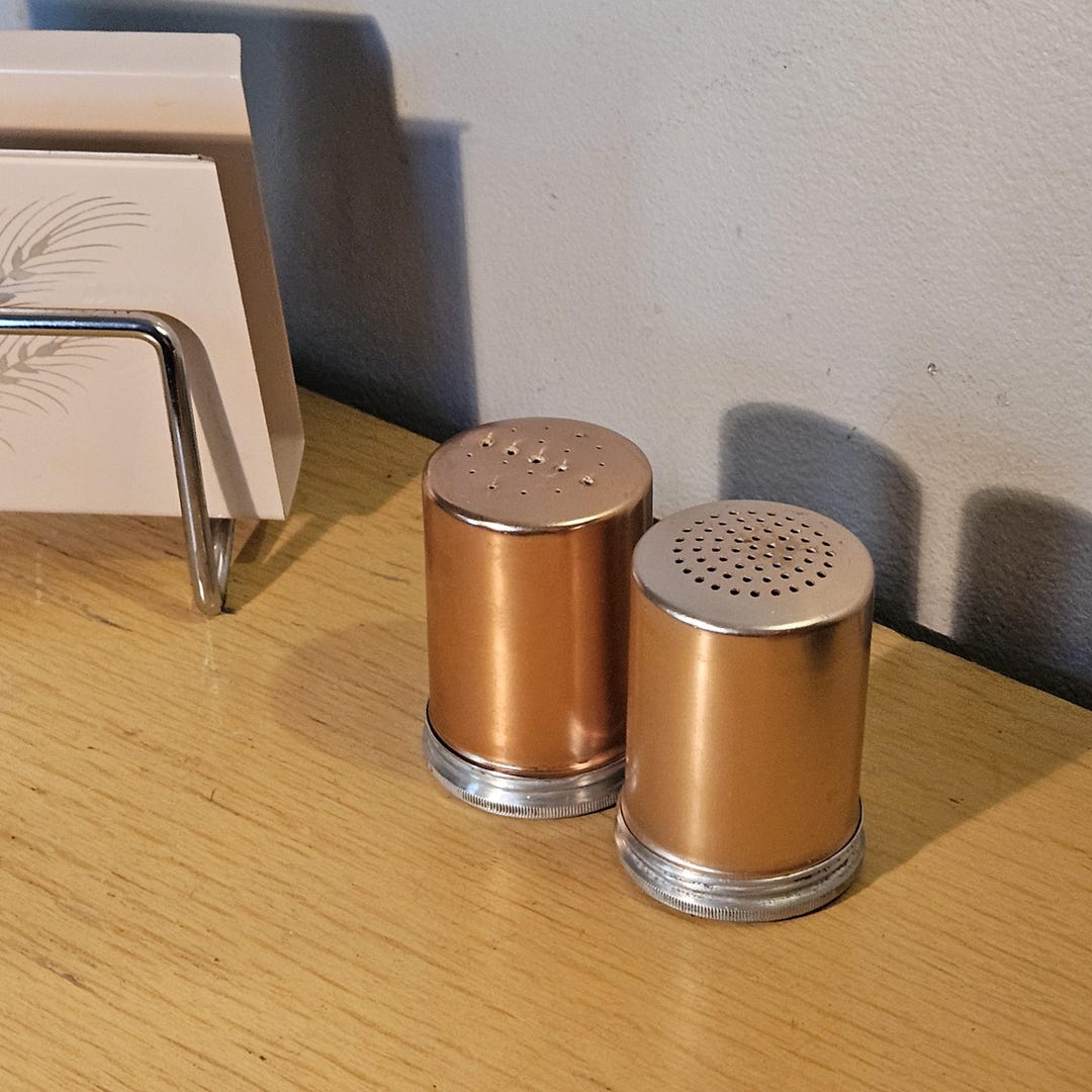 Retro Copper-colored Aluminum Salt & Pepper Shakers - Vintage 3" MCM ...