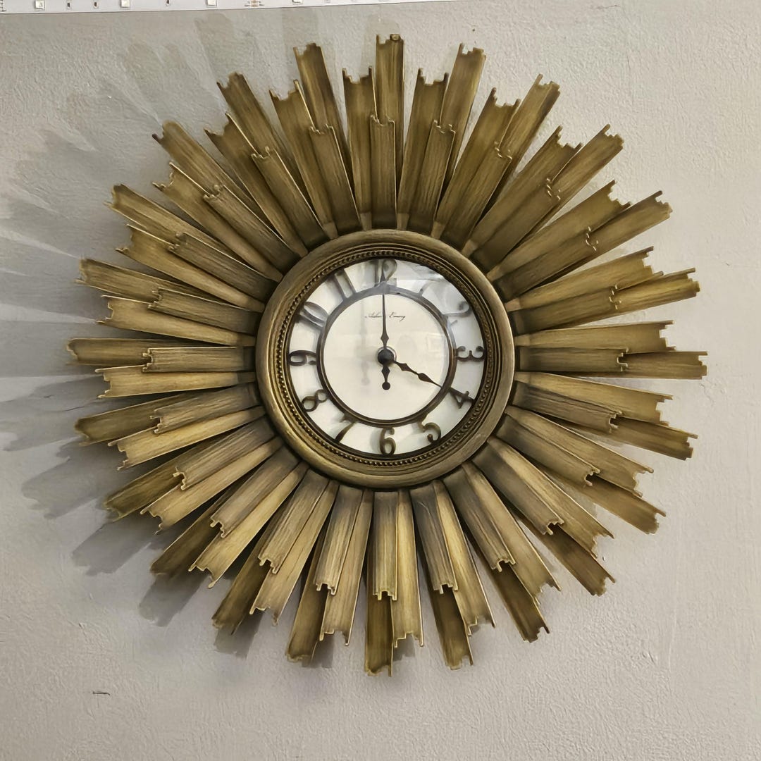 Retro MCM Wall Clock Large Round Arbor & Emery Starburst Flower Art ...