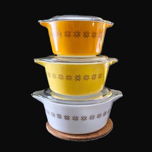Vintage Pyrex Town and Country Hex Cross Stitch Star Orange Yellow ...