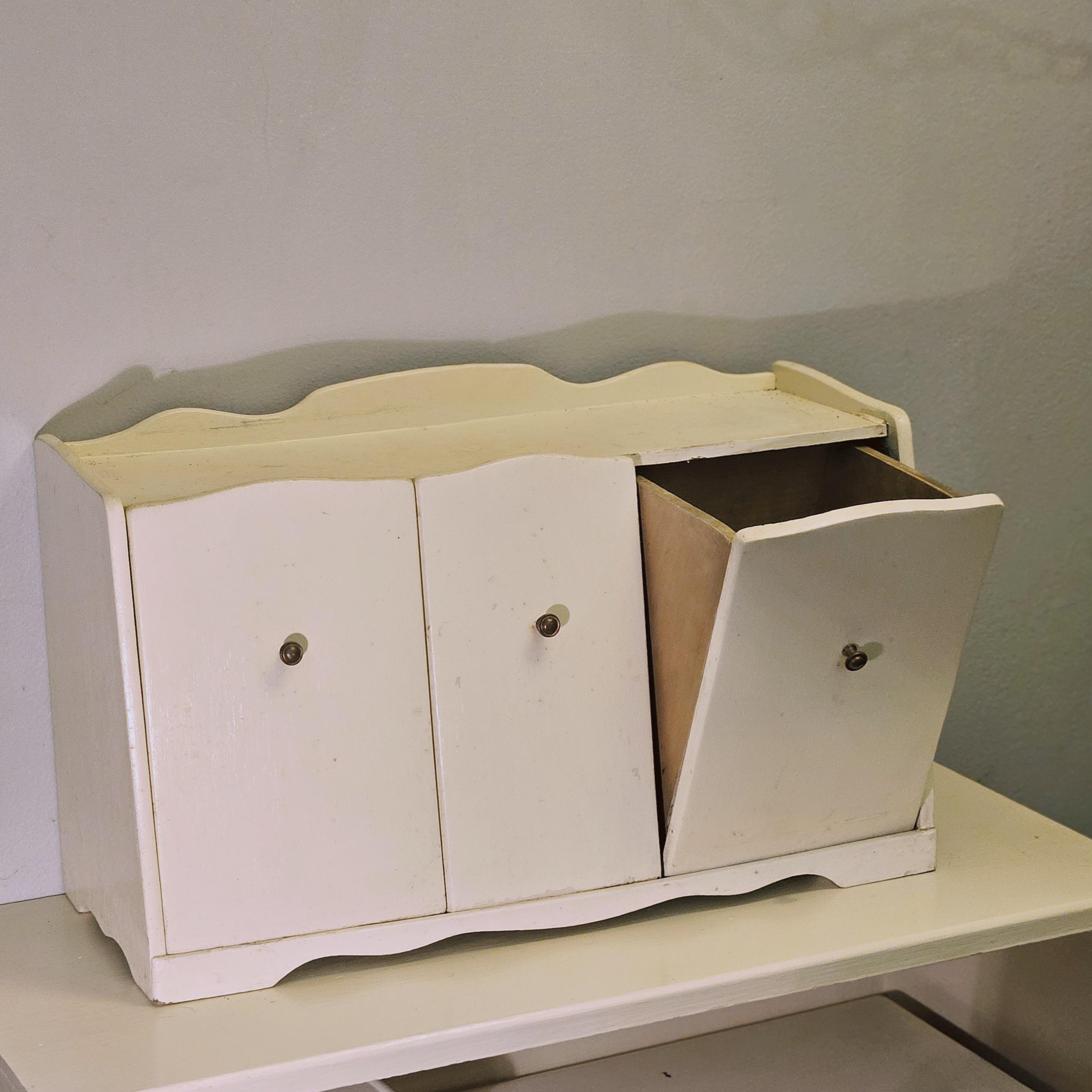 Vintage White Wooden Tilt-out Flour Bin With 3 Drawers Rustic Farmhouse ...
