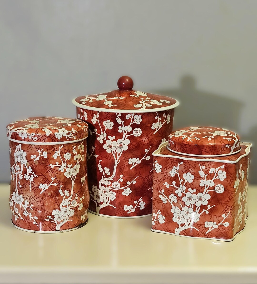 Vintage 1950s Daher Design Tins • Cherry Blossoms Metal Container ...