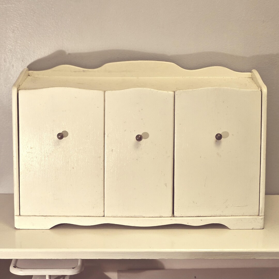 Vintage White Wooden Tilt-out Flour Bin With 3 Drawers - Rustic ...