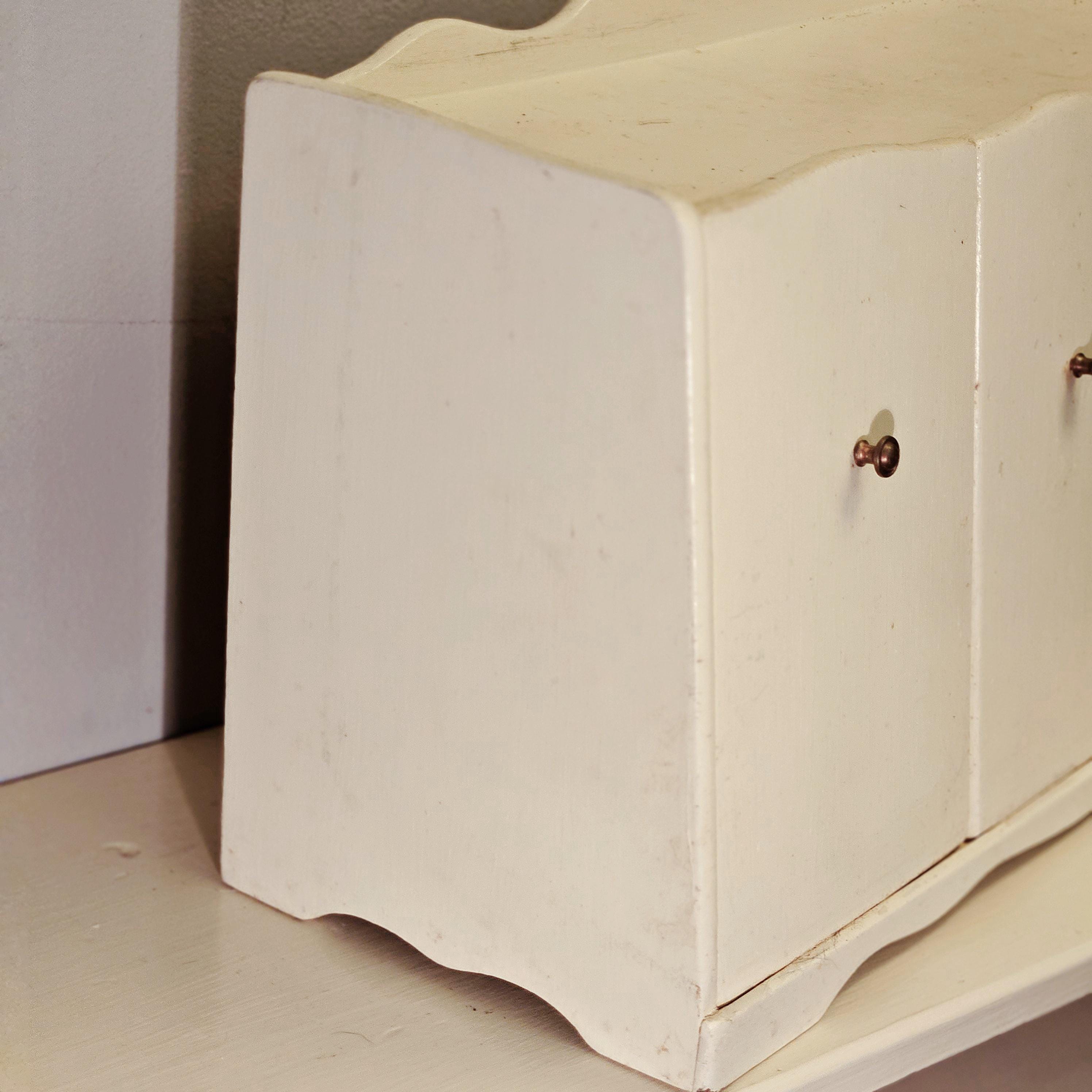 Vintage White Wooden Tilt-out Flour Bin With 3 Drawers Rustic Farmhouse ...