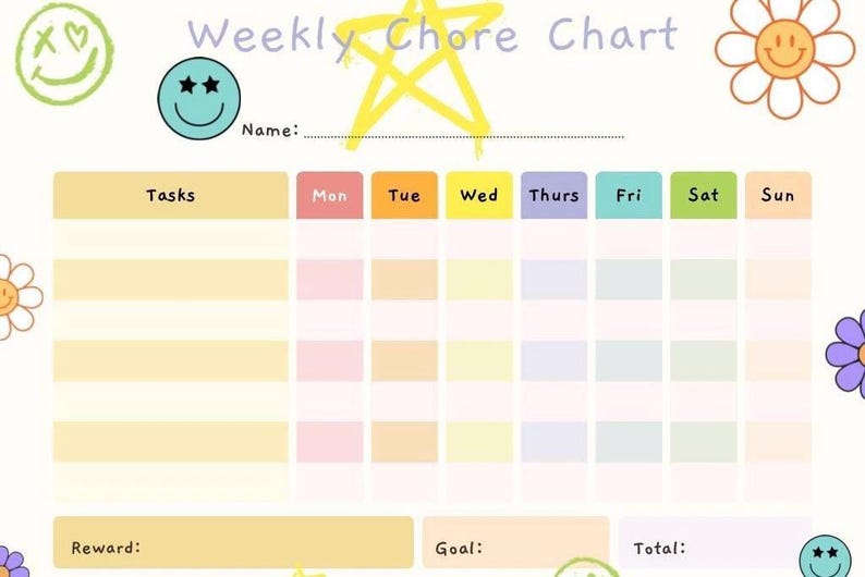 Weekly Chore Chart - Etsy