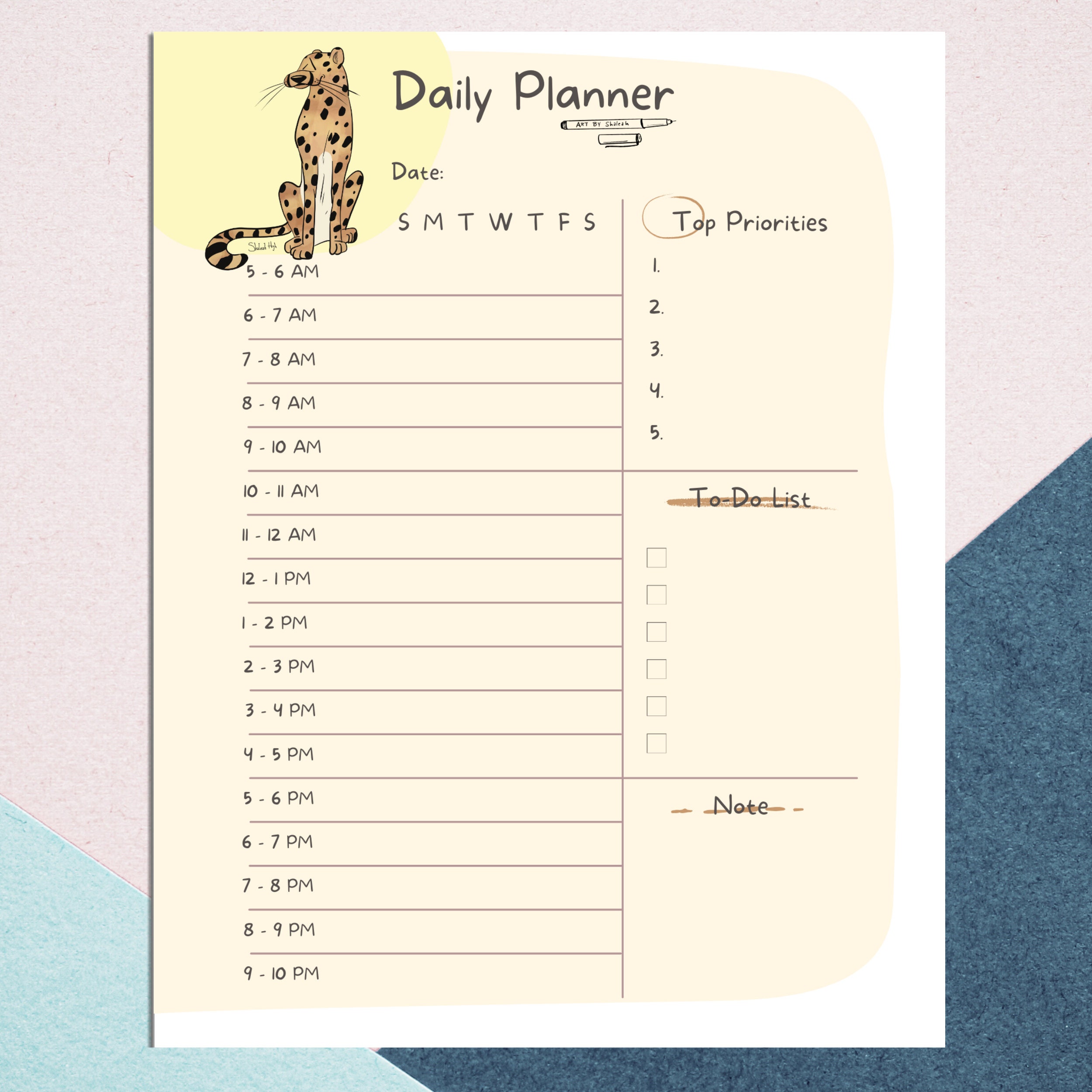 Printable Cheetah Daily Planner, Bullet Journal Page, Digital Planner ...
