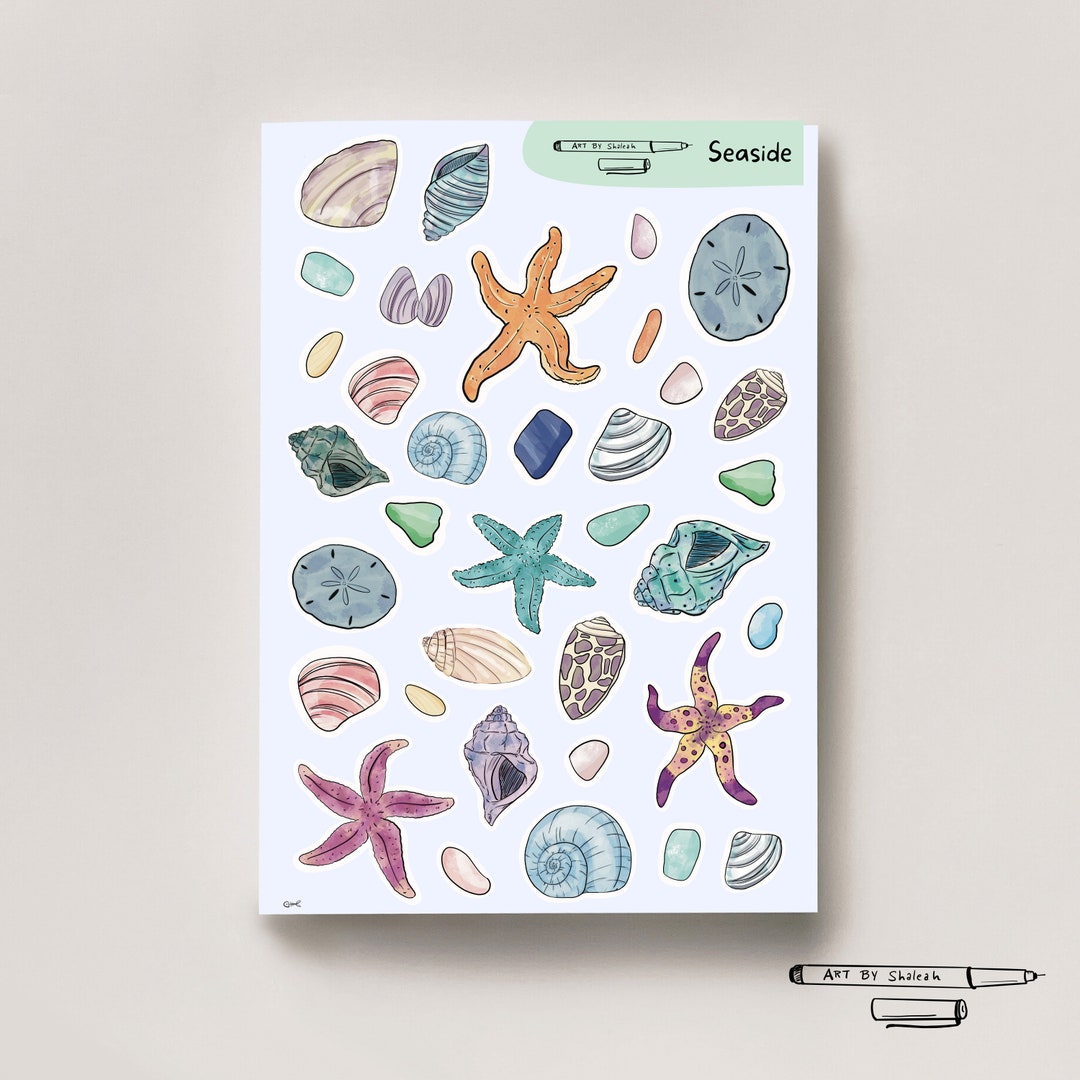 Seaside Sticker Sheet, Seashell, Starfish, Sea Glass, Sticker Sheets ...