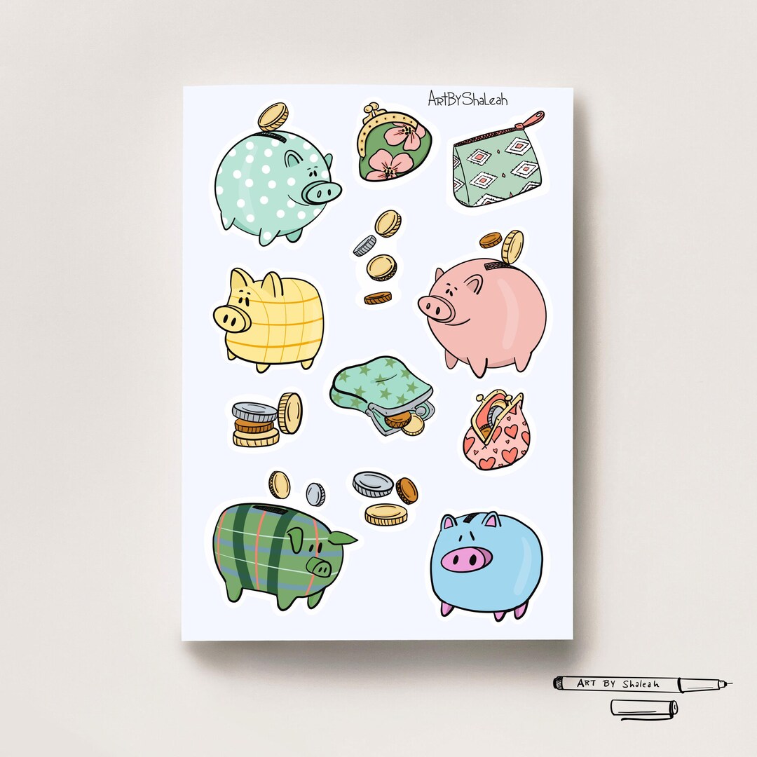 Piggy Bank Mini Sticker Sheet, Bullet Journal Stickers, Budget Planner ...